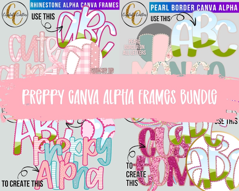 Preppy Canva Lettering Bundle, Canva Alphabet Frames Bundle, Preppy ...
