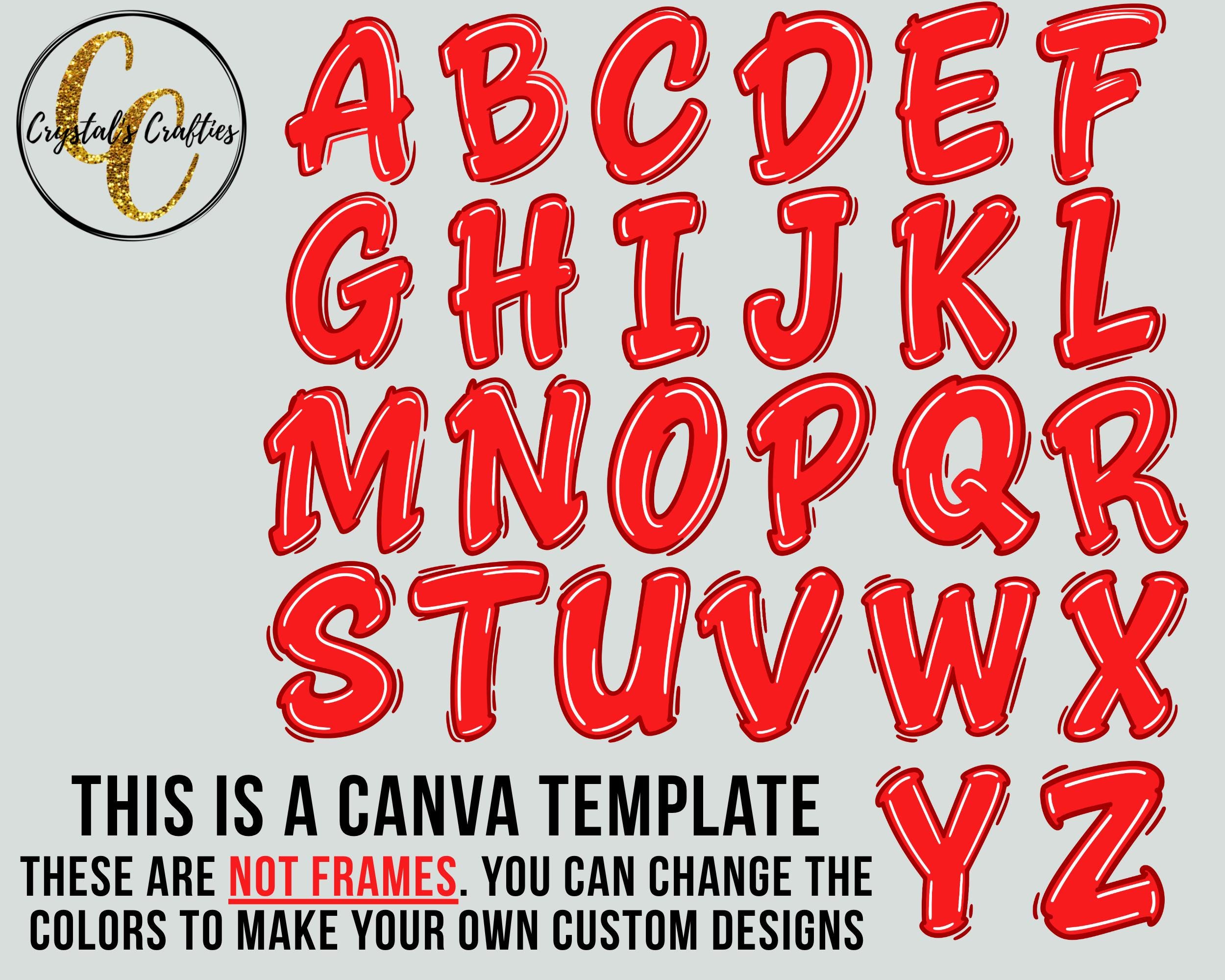 Messy Marker Doodle Alphabet Canva Template, Editable Canva Letters ...