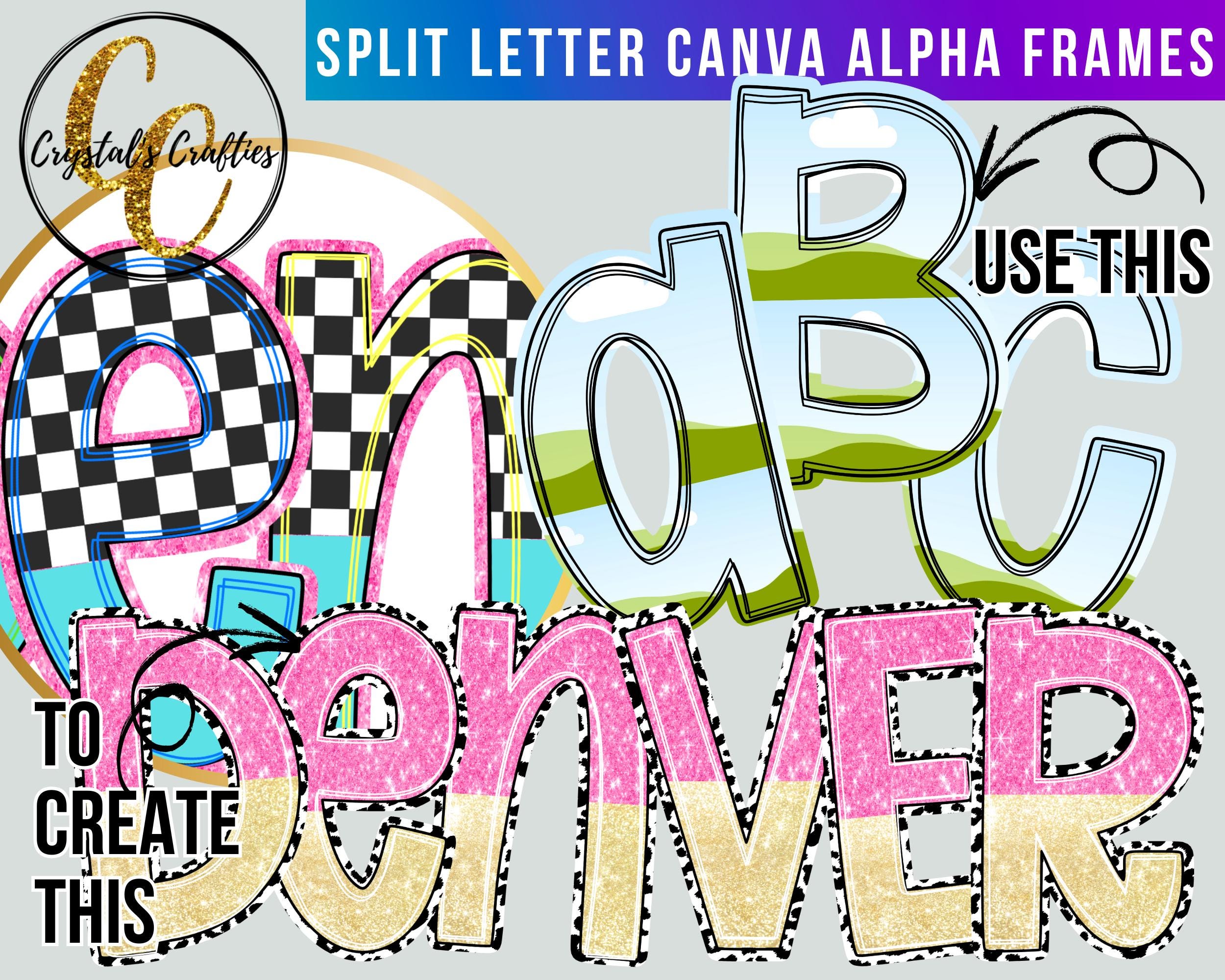 Scribble Font Canva Frames, Split Letter Canva Alphabet Frames, Canva ...