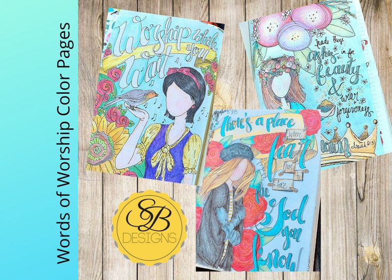 Set of Three Christian Lifestyle Color Pages "words of Worship" Series ...