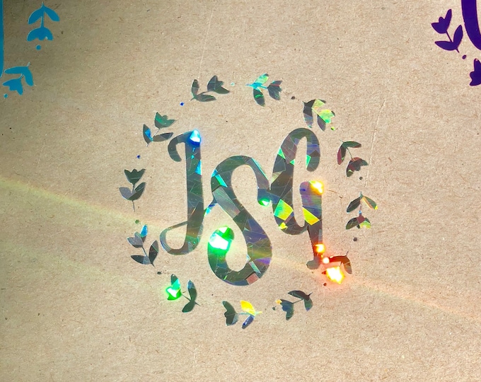 Sparkle Rainbow Monogram Decal, Initials Vinyl, Holographic Design ...