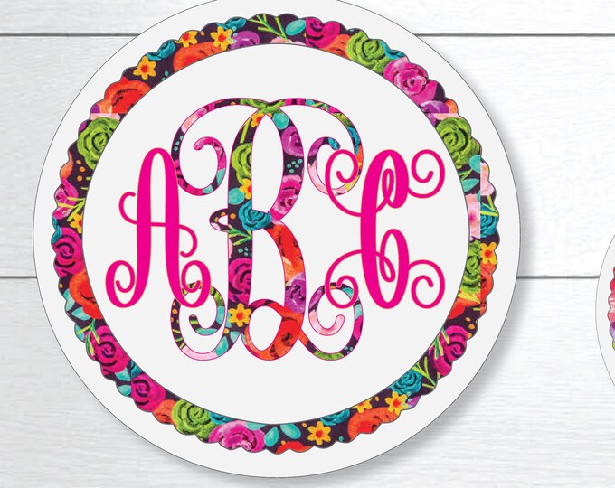 Floral Monogram Decal, Monogram Decal, Monogram Car Sticker, Letter ...