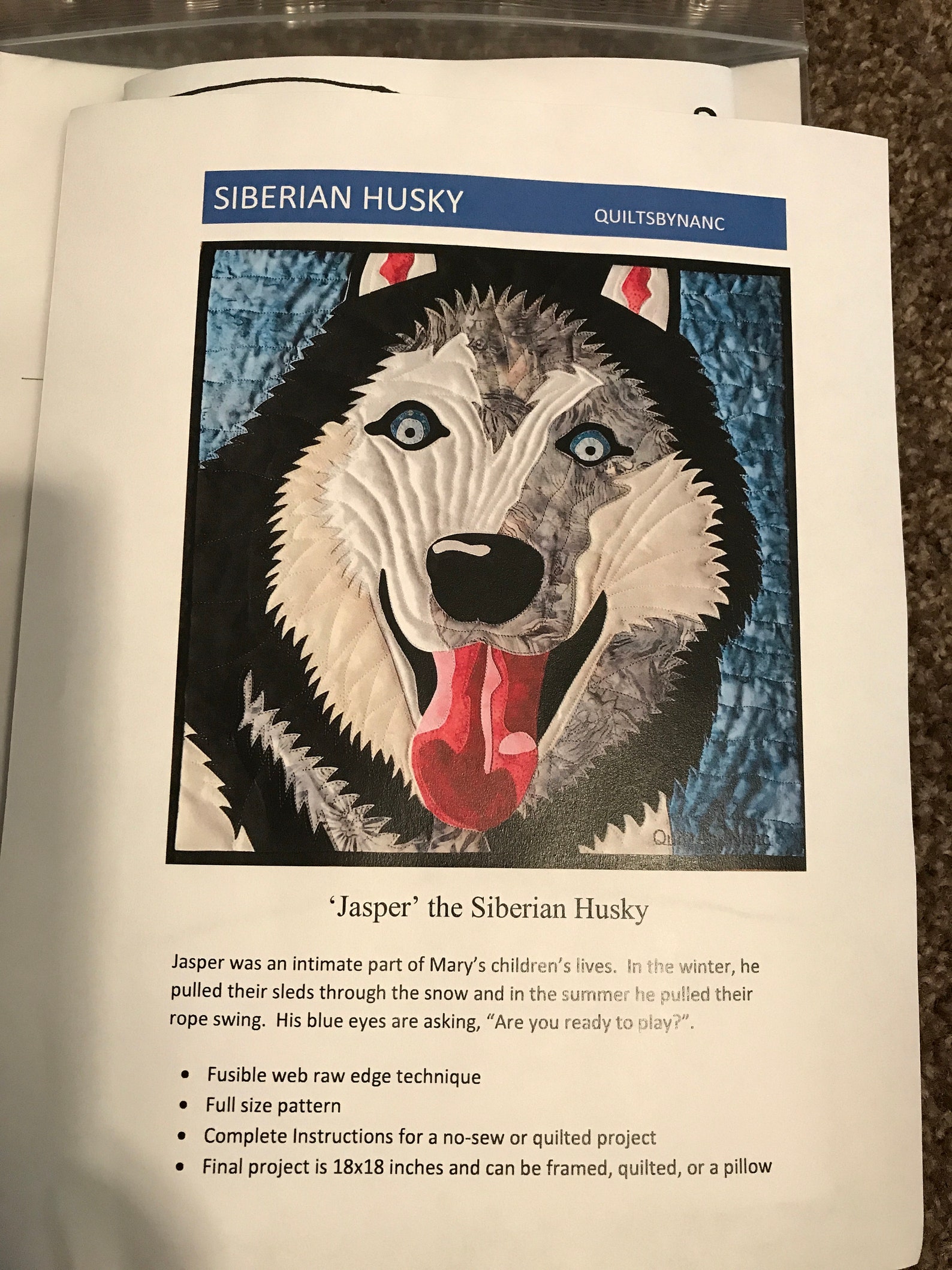 Siberian Husky Pattern to Make 18”x18” Quilt or Pillow - Etsy