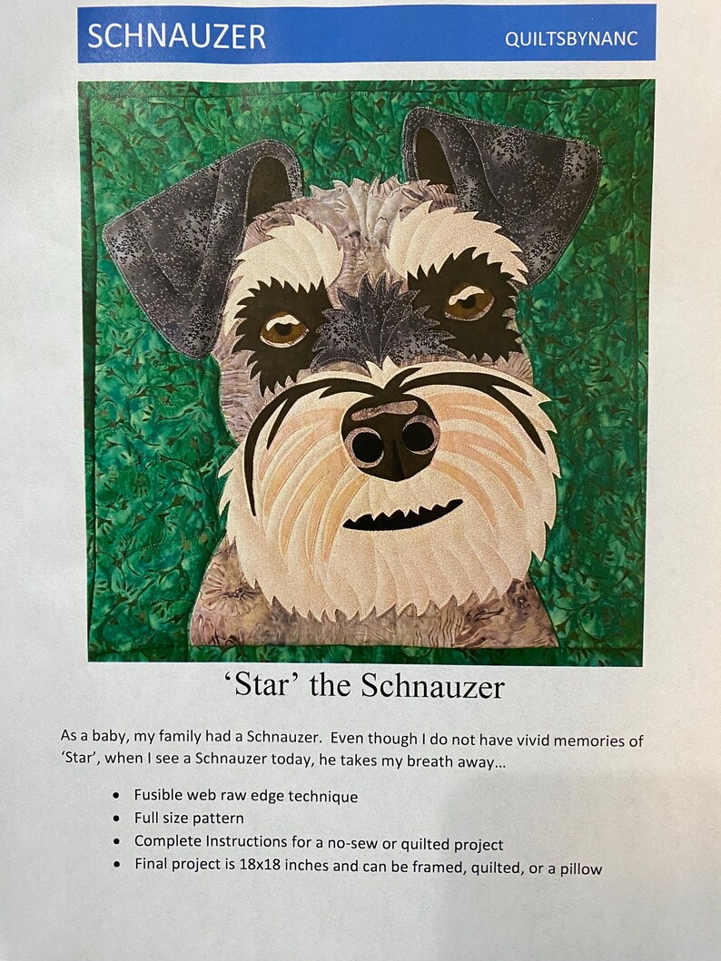 Schnauzer Pattern to Make an 18”x18” Quilted Wall Hanging or Pillow - Etsy