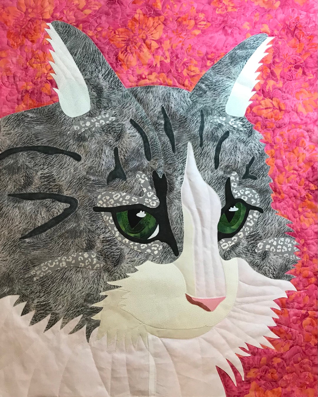 Green Eyed Cat Pattern to Make 20"x25" Wall Hanging or Quilt Center ...