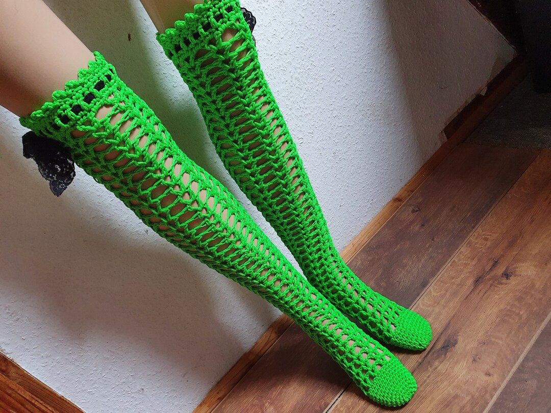 Overknees Neon Green, Fishnet Stockings Size XS-S - Etsy