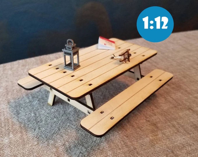 Miniature Wooden Picnic Table for 1:12 Scale Dollhouse - Etsy