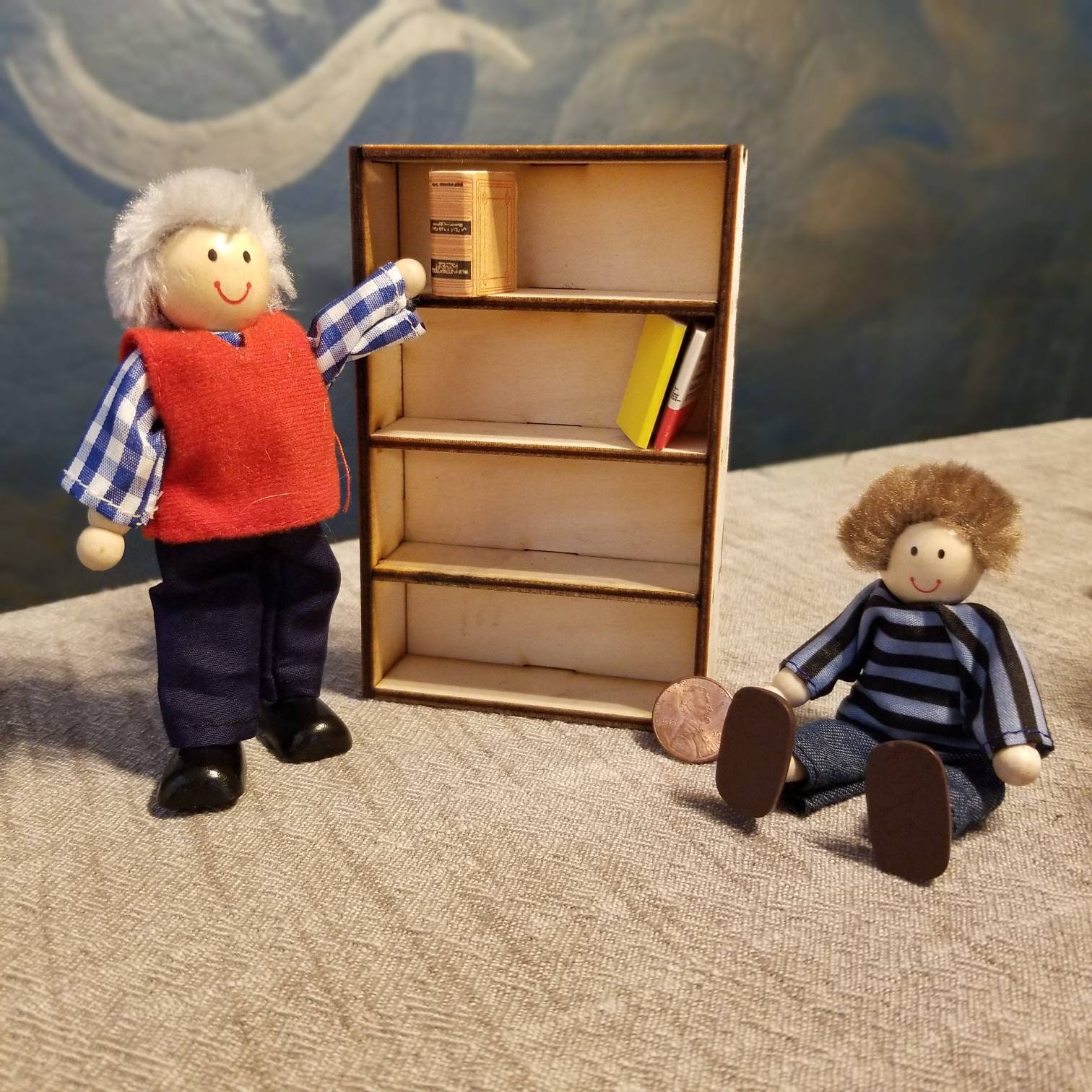 Miniature Wooden Bookshelf 1:12 Scale Dollhouse Library - Etsy