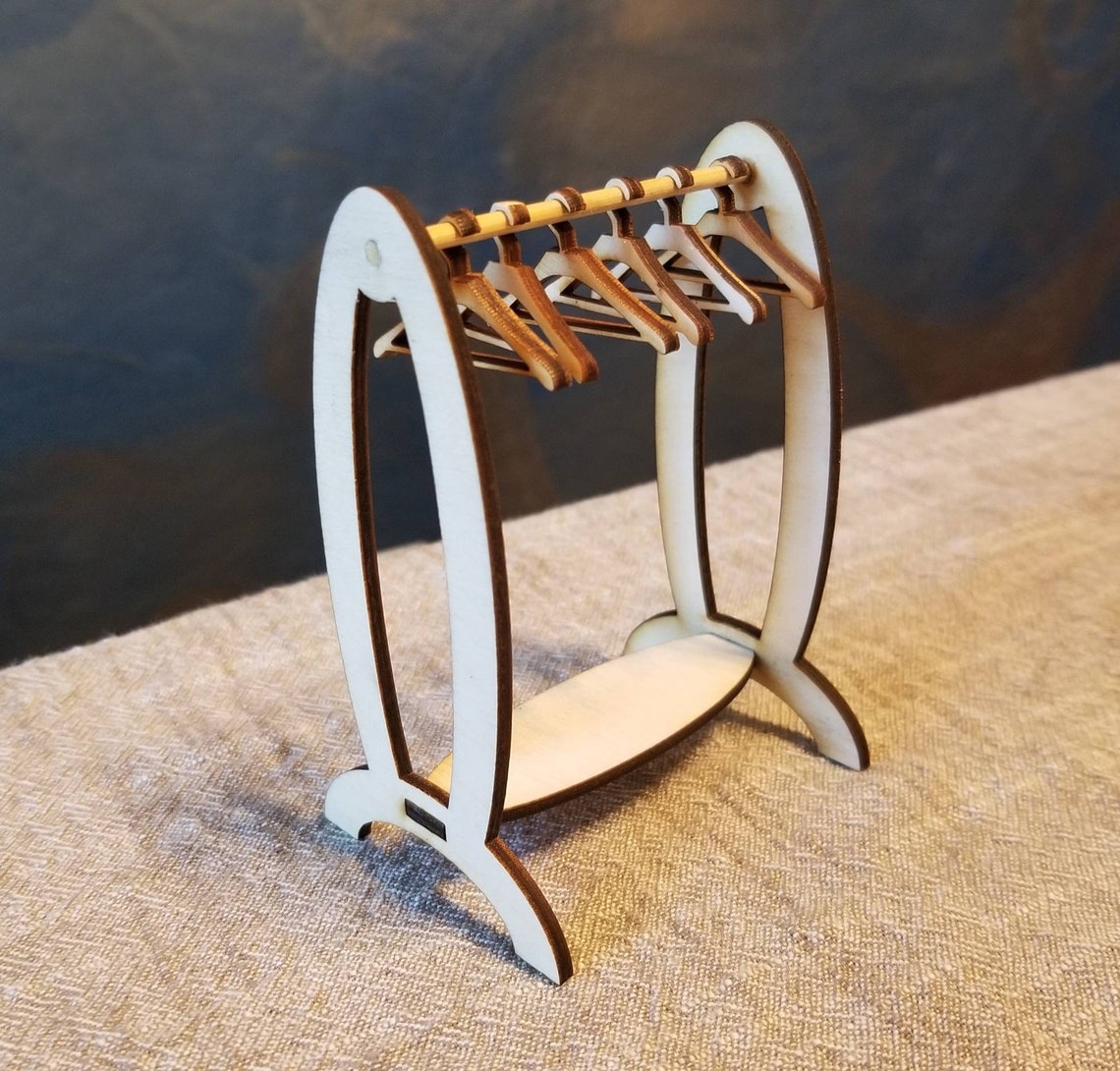 Wood Dollhouse Miniature Hangers and Clothes Rack | Dollhouse Decor | 1 ...