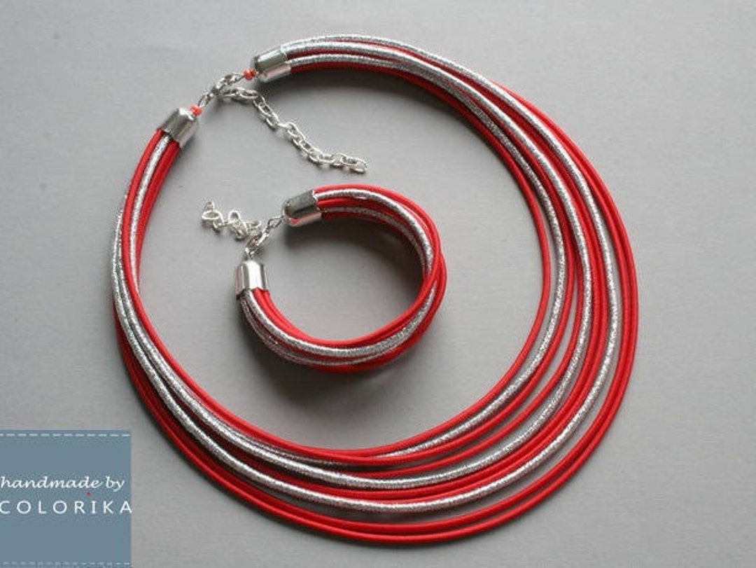 Red Jewelry Set, Jewelry Set Red, Tribal Necklace Red, Red Necklace and ...