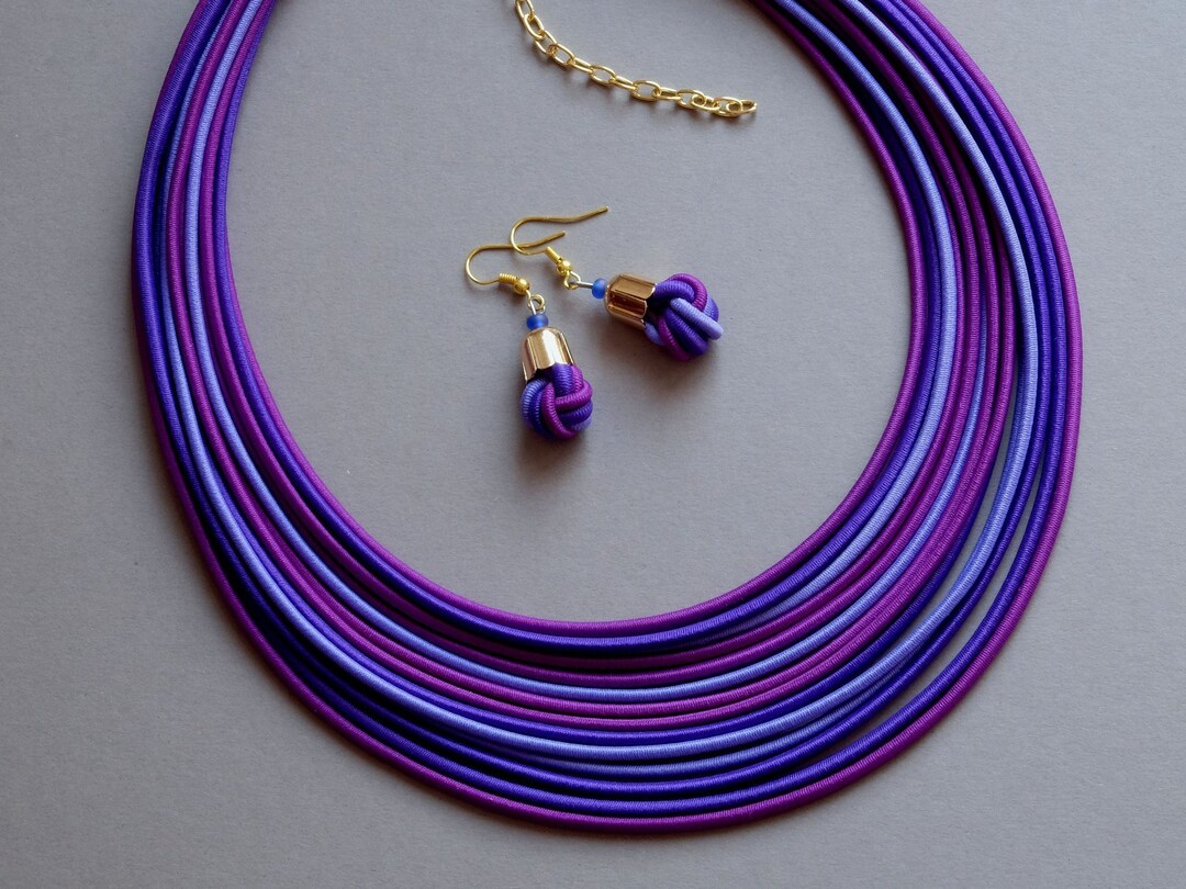 Violet Jewelry Set, Purple Gold Necklace, Layered Rope Necklace ...