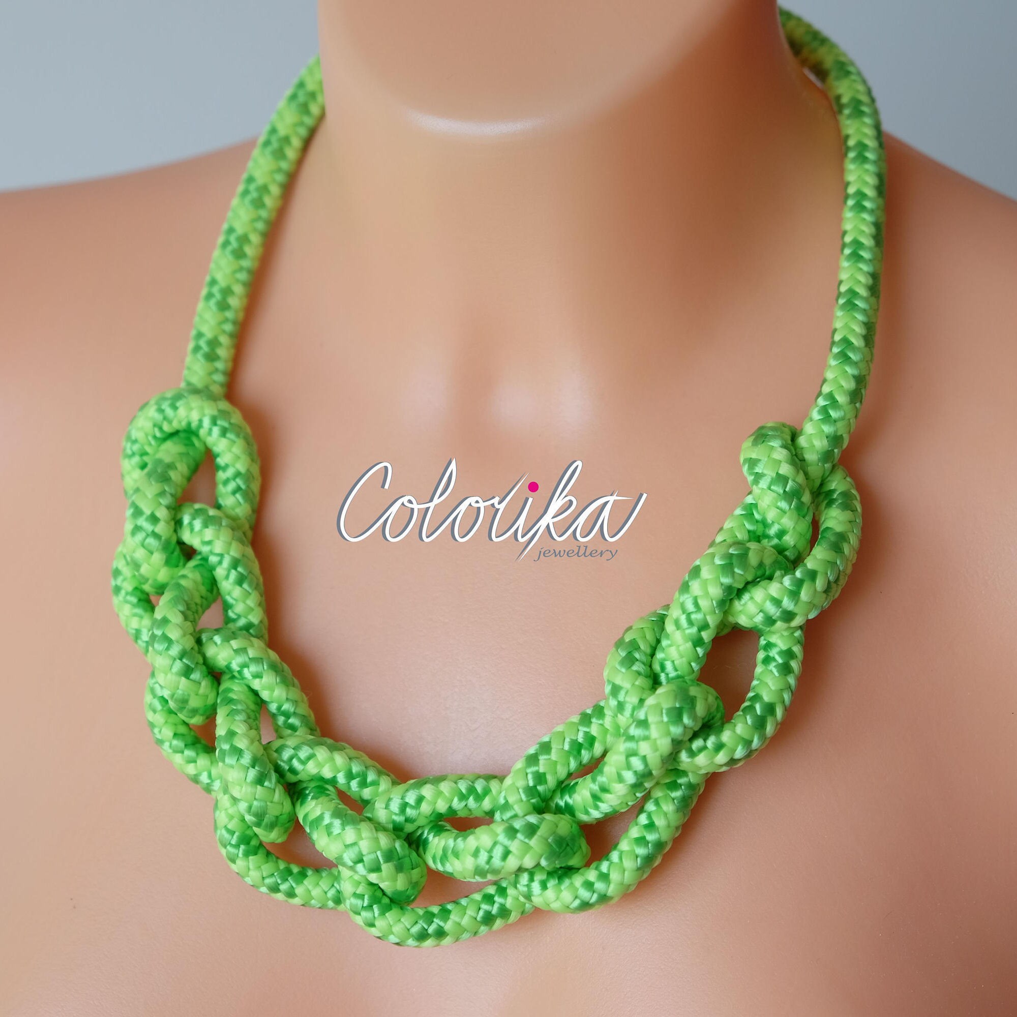 Green Ropes Necklace Knot Green Necklace Statement Green Necklace Large Tribal Necklace Colourful Necklace Gift for Her Green Gift