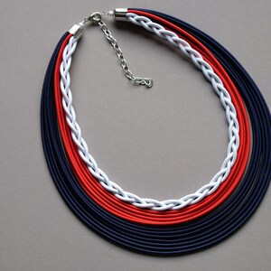Nautical Blue Red Necklace, Braided Navy Necklace, Rope Navy Necklace ...