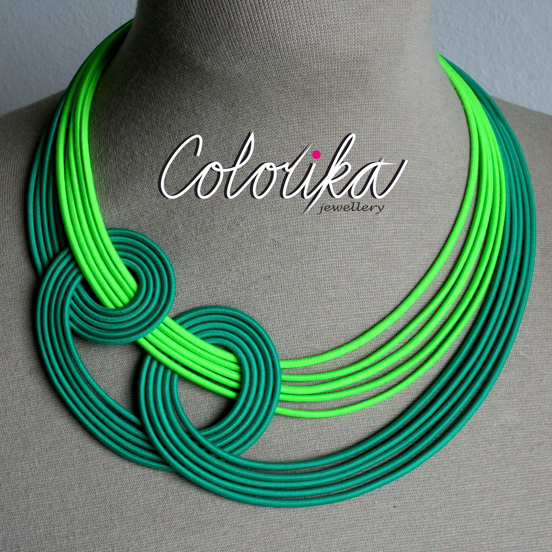 Neon Fabric Necklace Green Neon Necklace Knotted Green - Etsy