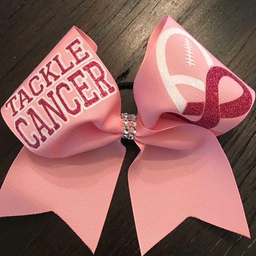 Striped Pink Breast Cancer Ribbon Cheer Bow Cheerleading Bows - Etsy