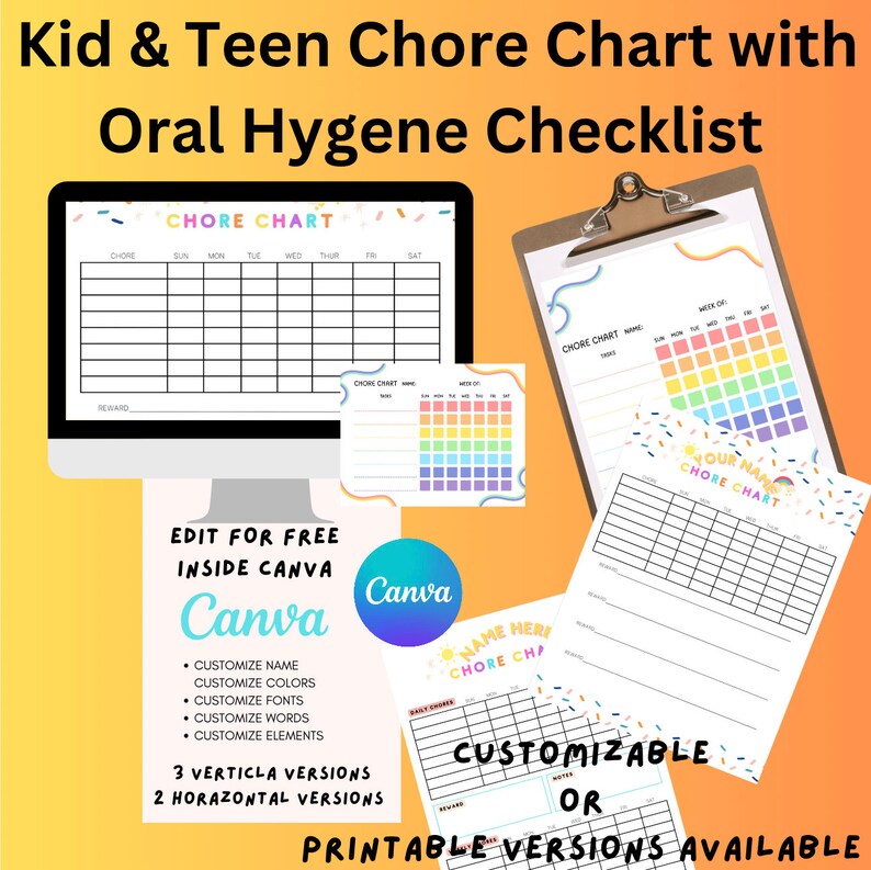 Contribution and Task Chore Charts Tracker Plus Oral Tooth Care ...