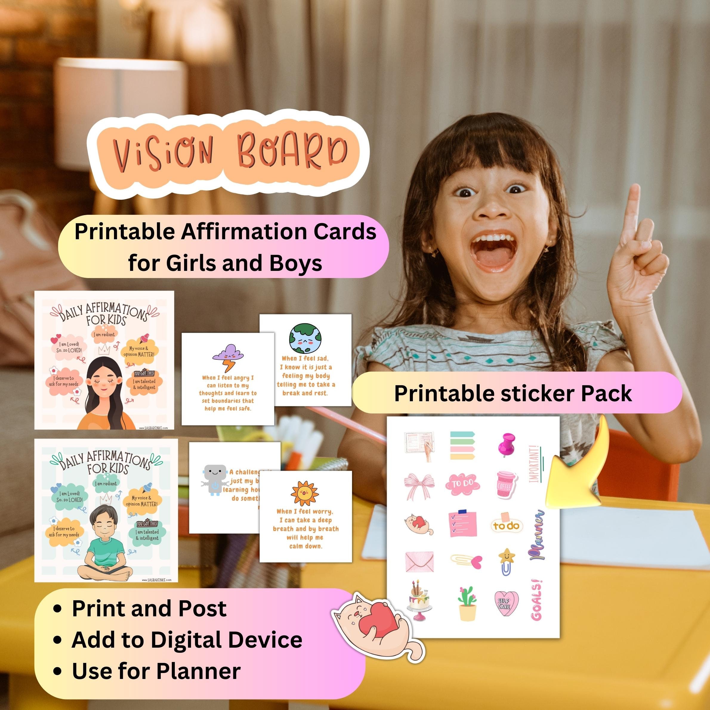 Kids Daily Affirmation Printable for Confidence, Growth, Goal Setting ...