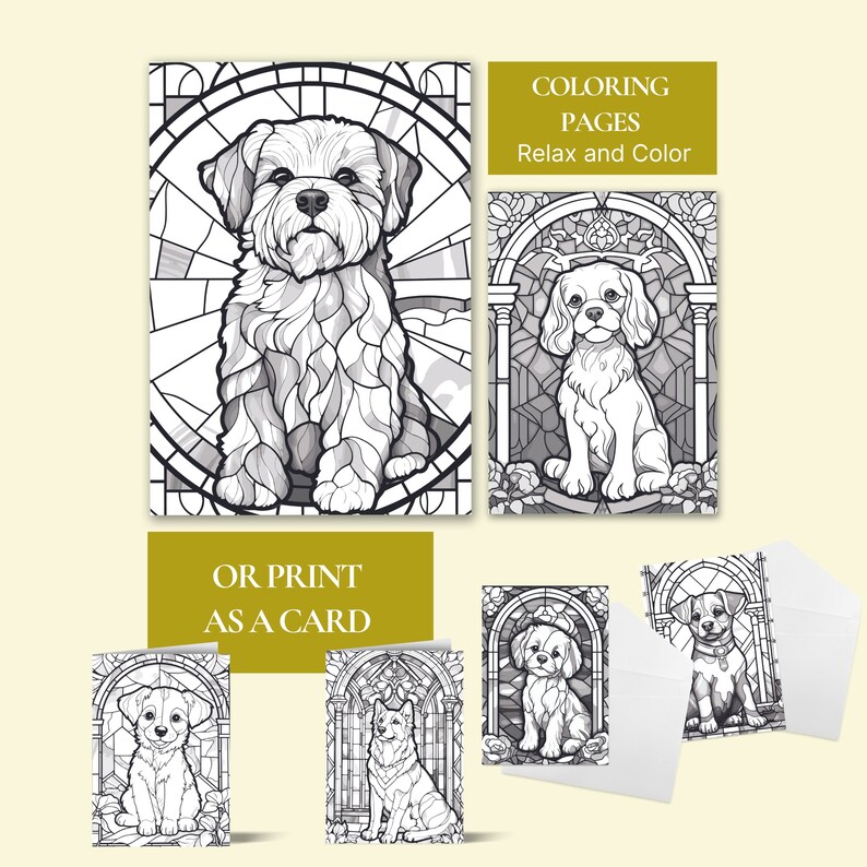 75 Dog Theme Stained Glass Window Coloring Pages for Relaxation, Growth ...