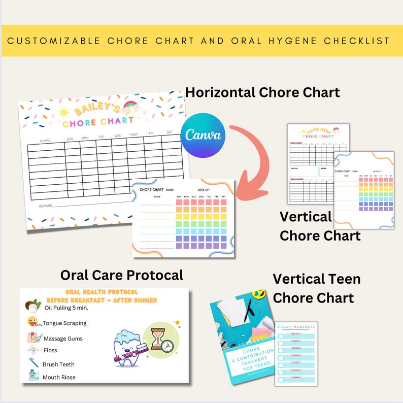 Contribution and Task Chore Charts Tracker Plus Oral Tooth Care ...