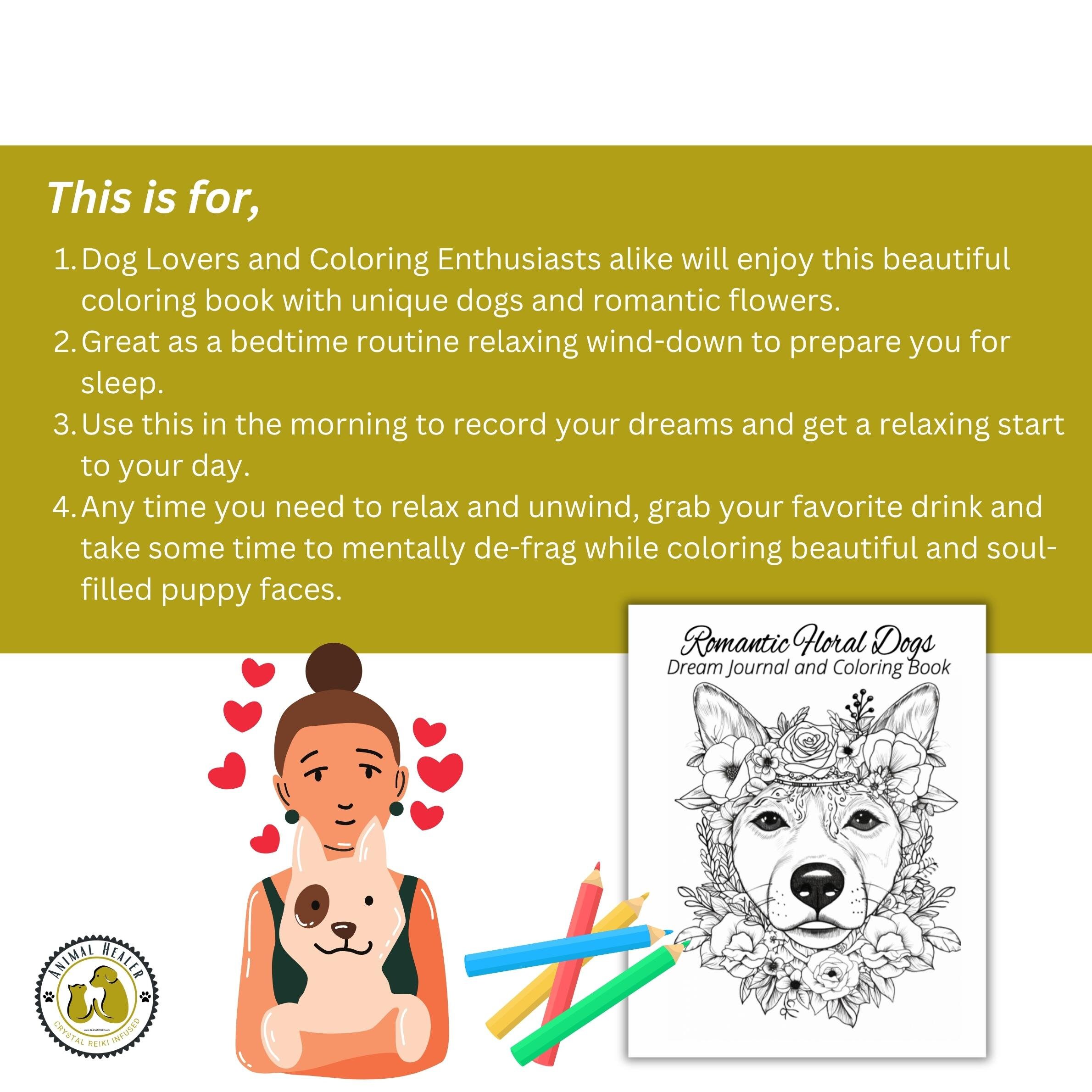 Beautiful Dog and Flowers Dogs Coloring Book for Stress and Anxiety ...