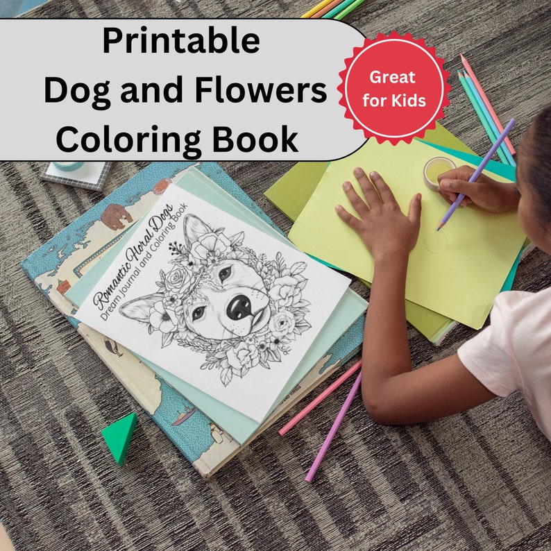 Beautiful Dog and Flowers Dogs Coloring Book for Stress and Anxiety ...