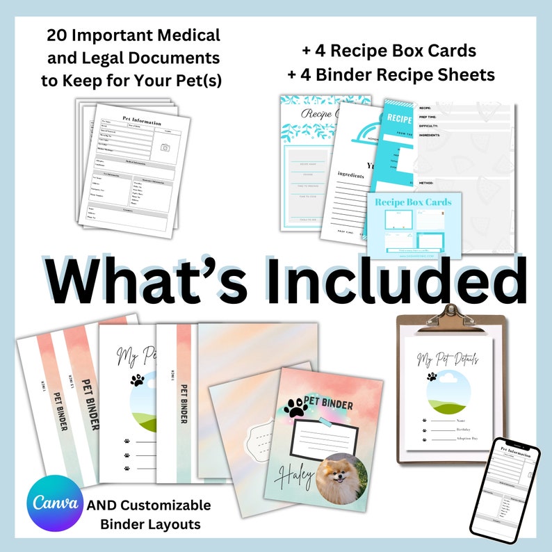 Customizable and Printable Pet Binder Bundle for Dog Mom, Dog Dad, Pet ...