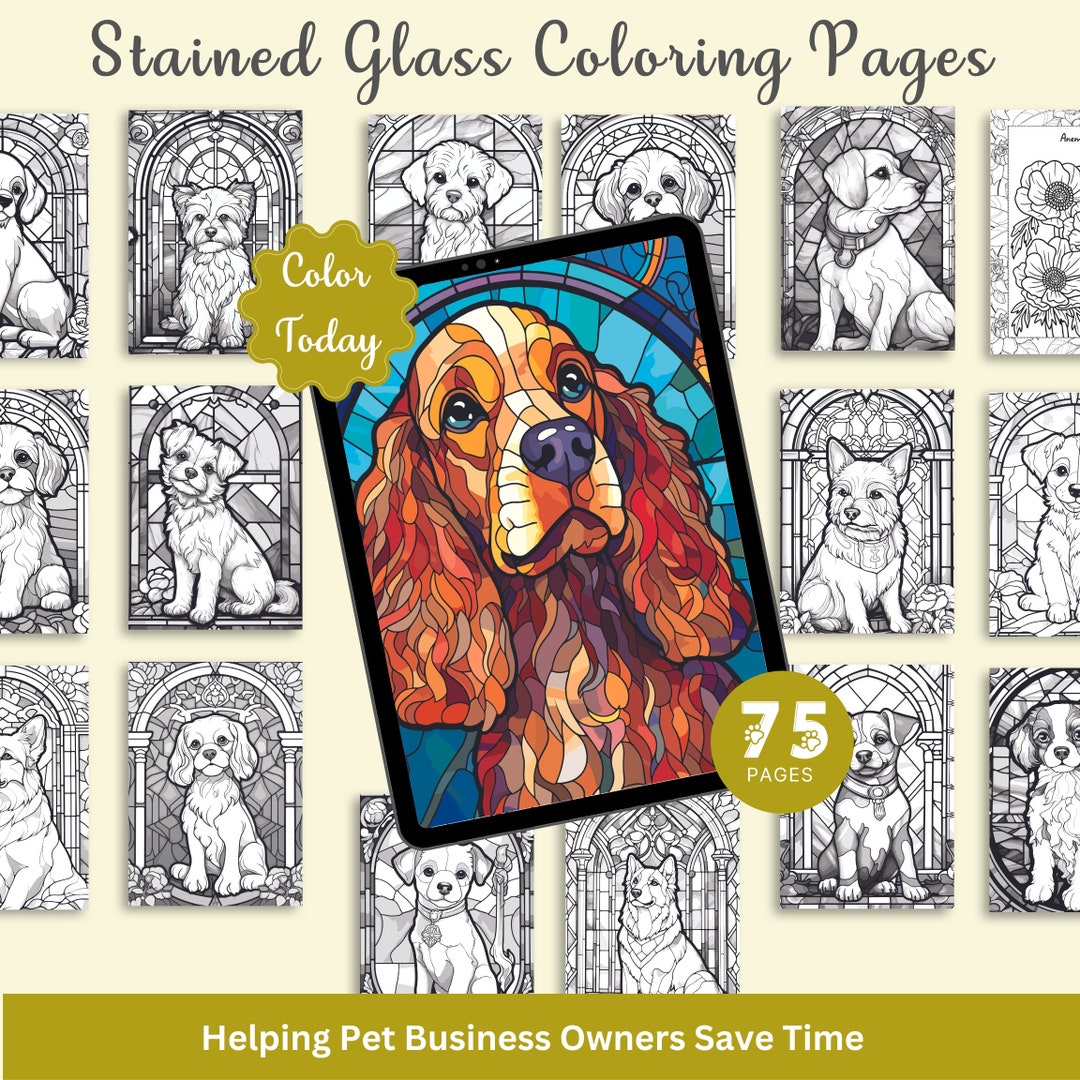 75 Dog Theme Stained Glass Window Coloring Pages for Relaxation, Growth ...