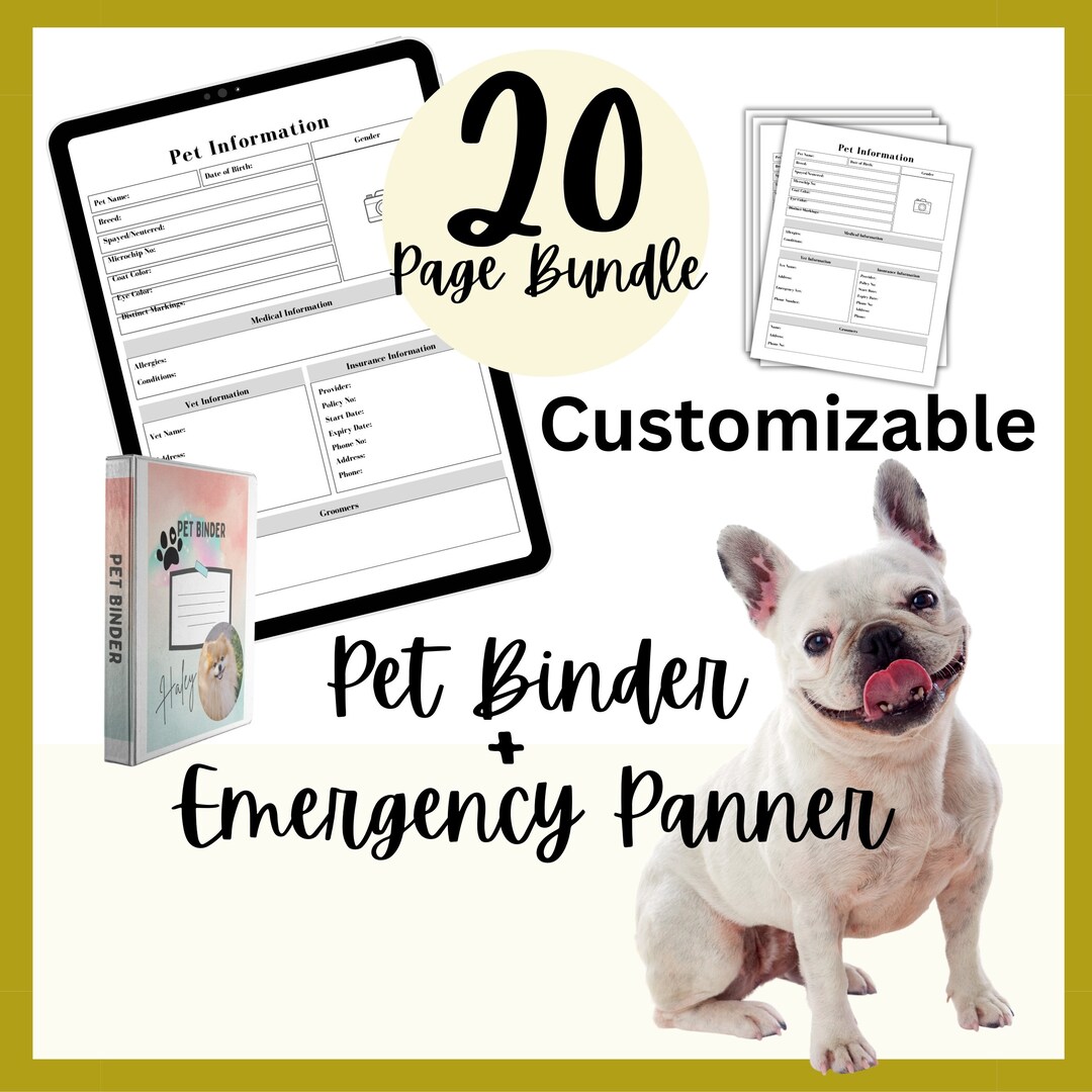 Customizable and Printable Pet Binder Bundle for Dog Mom, Dog Dad, Pet ...