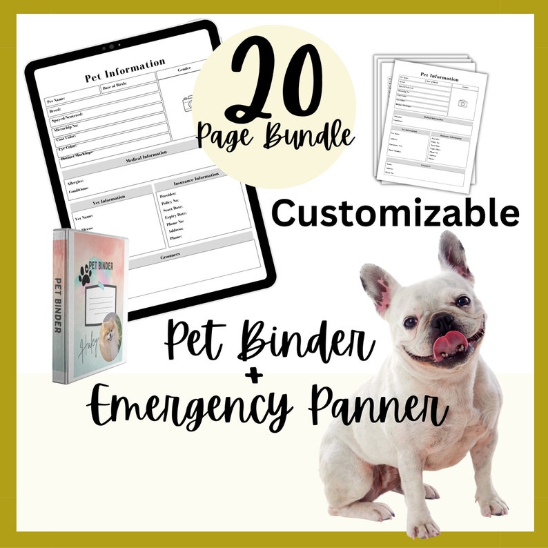 Customizable and Printable Pet Binder Bundle for Dog Mom, Dog Dad, Pet ...