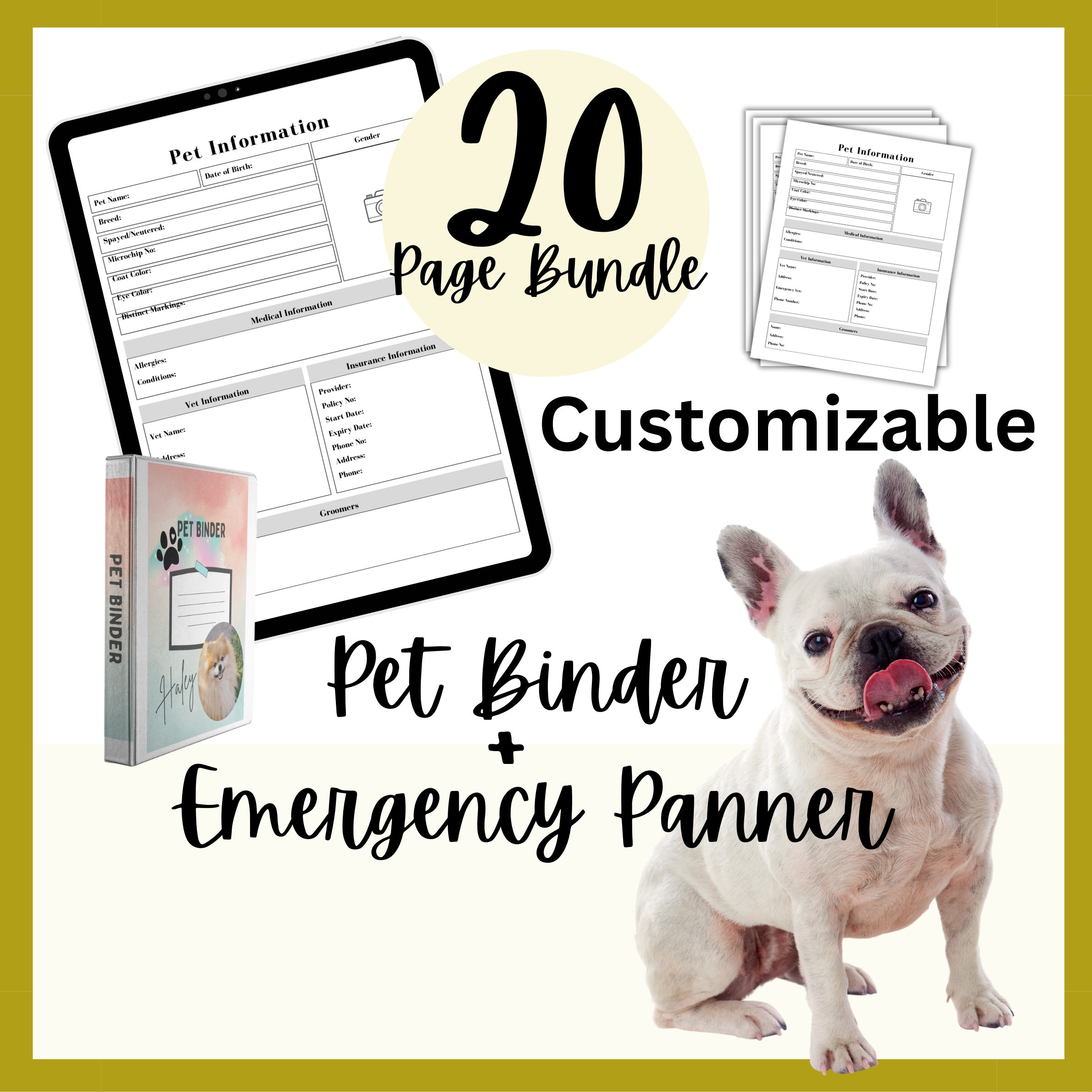 Customizable and Printable Pet Binder Bundle for Dog Mom, Dog Dad, Pet ...