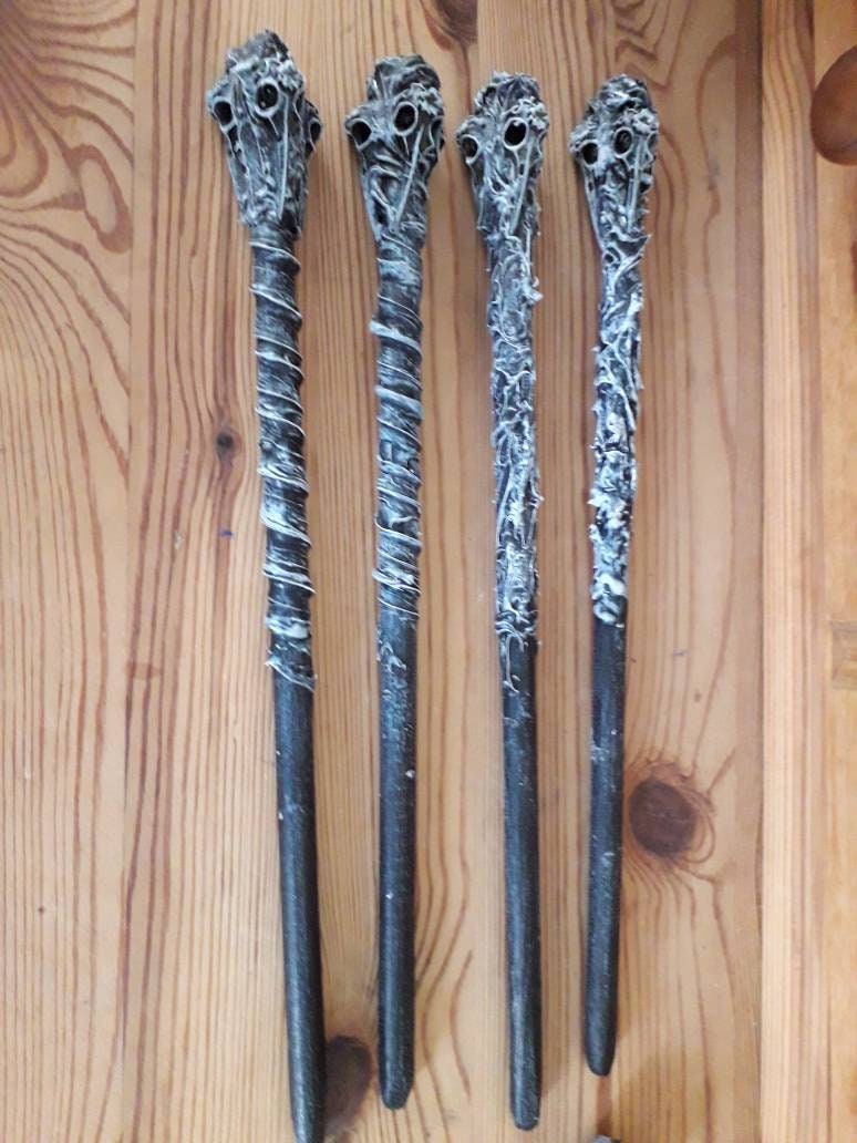 Ornate Dark Wizard Wand, Skull Witch Wands, Raven Skull Dark Fairy Wand ...