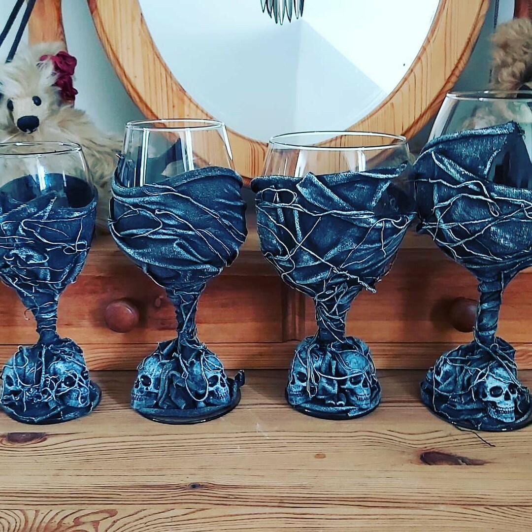 Decorative Gothic Wine Glass With Skulls, Day of the Dead Drinkware ...
