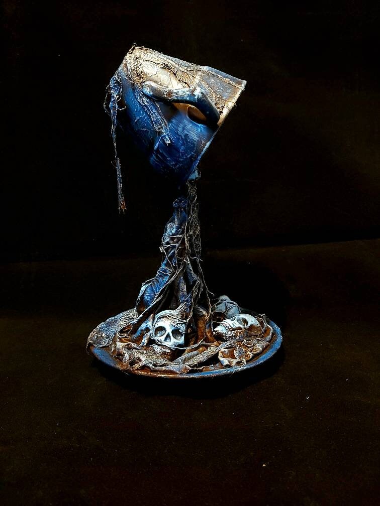 Blue and Gold Gothic Floating Cup & Saucer, Day of the Dead Floating ...