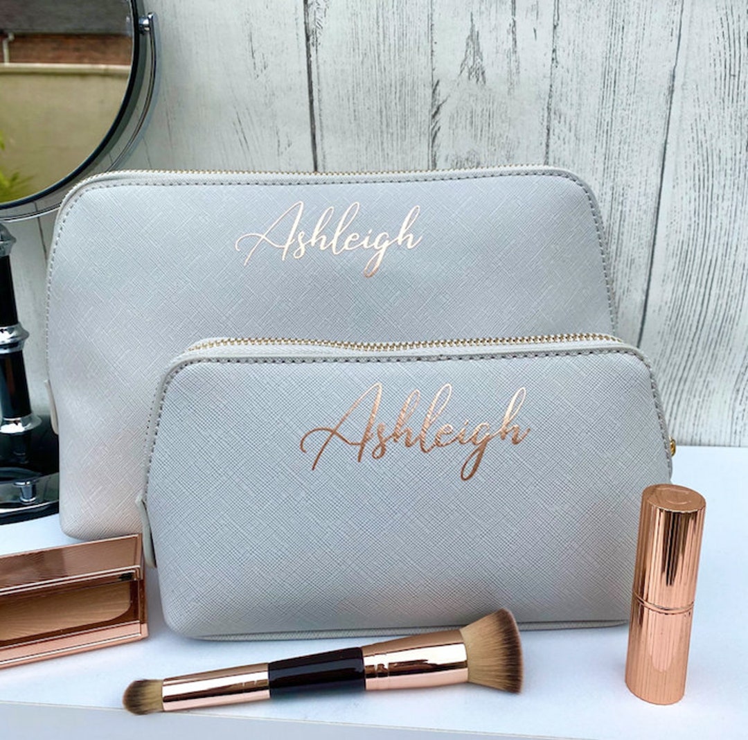 Cosmetic Bag Set, Personalised Makeup Bags, Grey Toiletry Bag ...