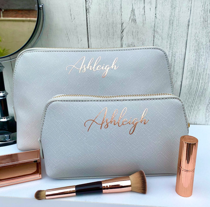 Cosmetic bag set personalised makeup bags grey toiletry bag | Etsy