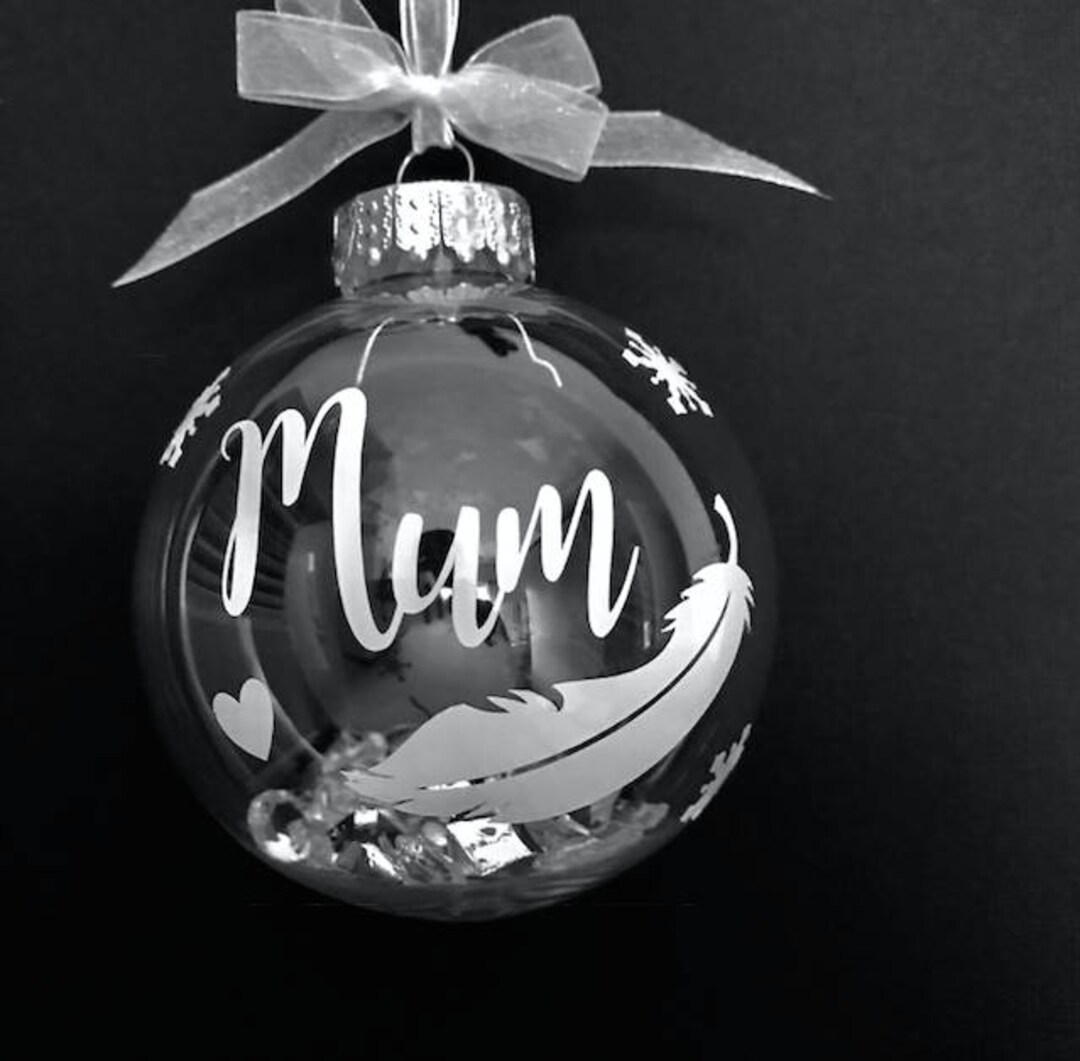 Personalised Memorial Bauble: Heart Feather Christmas Ornament ...