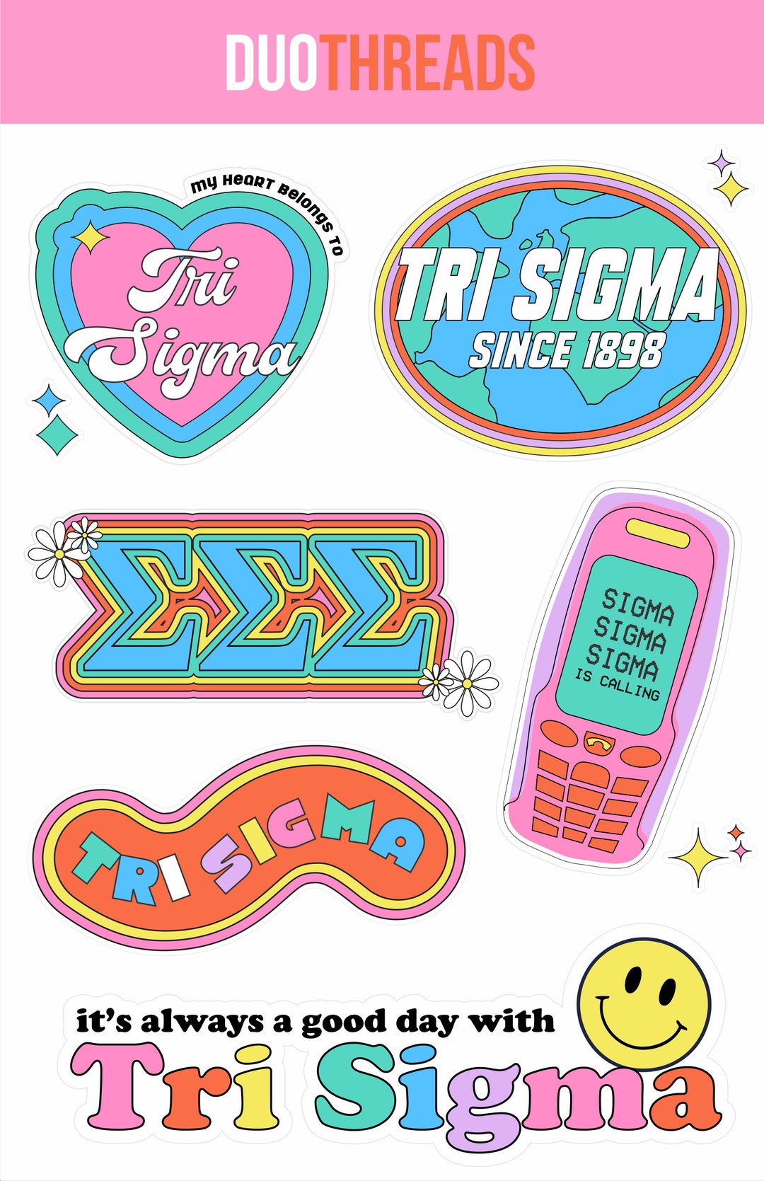 Sigma Sigma Sigma Sorority Y2K Sticker Sheet / Sorority Gift / Dorm ...