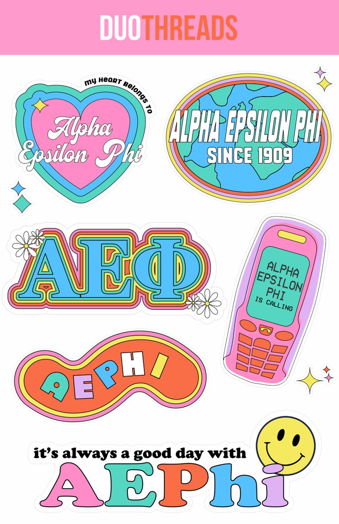 Alpha Epsilon Phi Sorority Y2K Sticker Sheet / Sorority Gift / Dorm ...