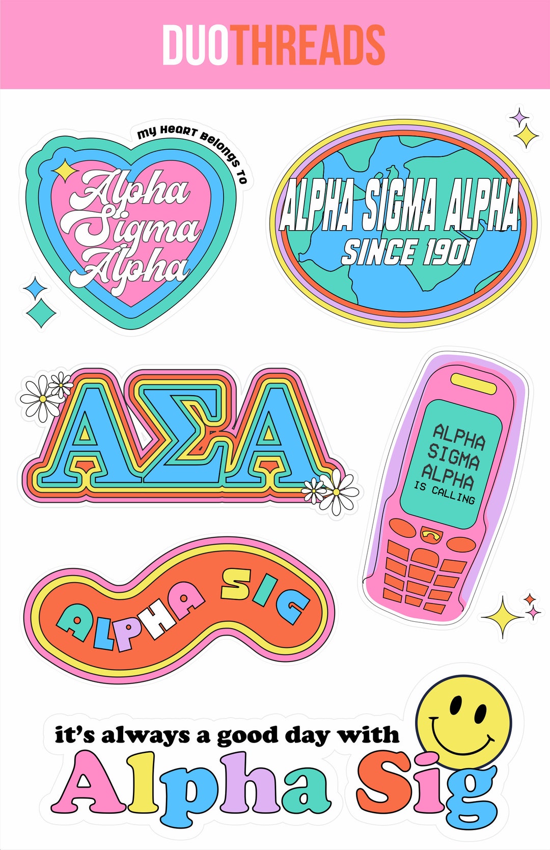 Alpha Sigma Alpha Sorority Rainbow Sticker Sheet / Sorority Gift / Dorm ...