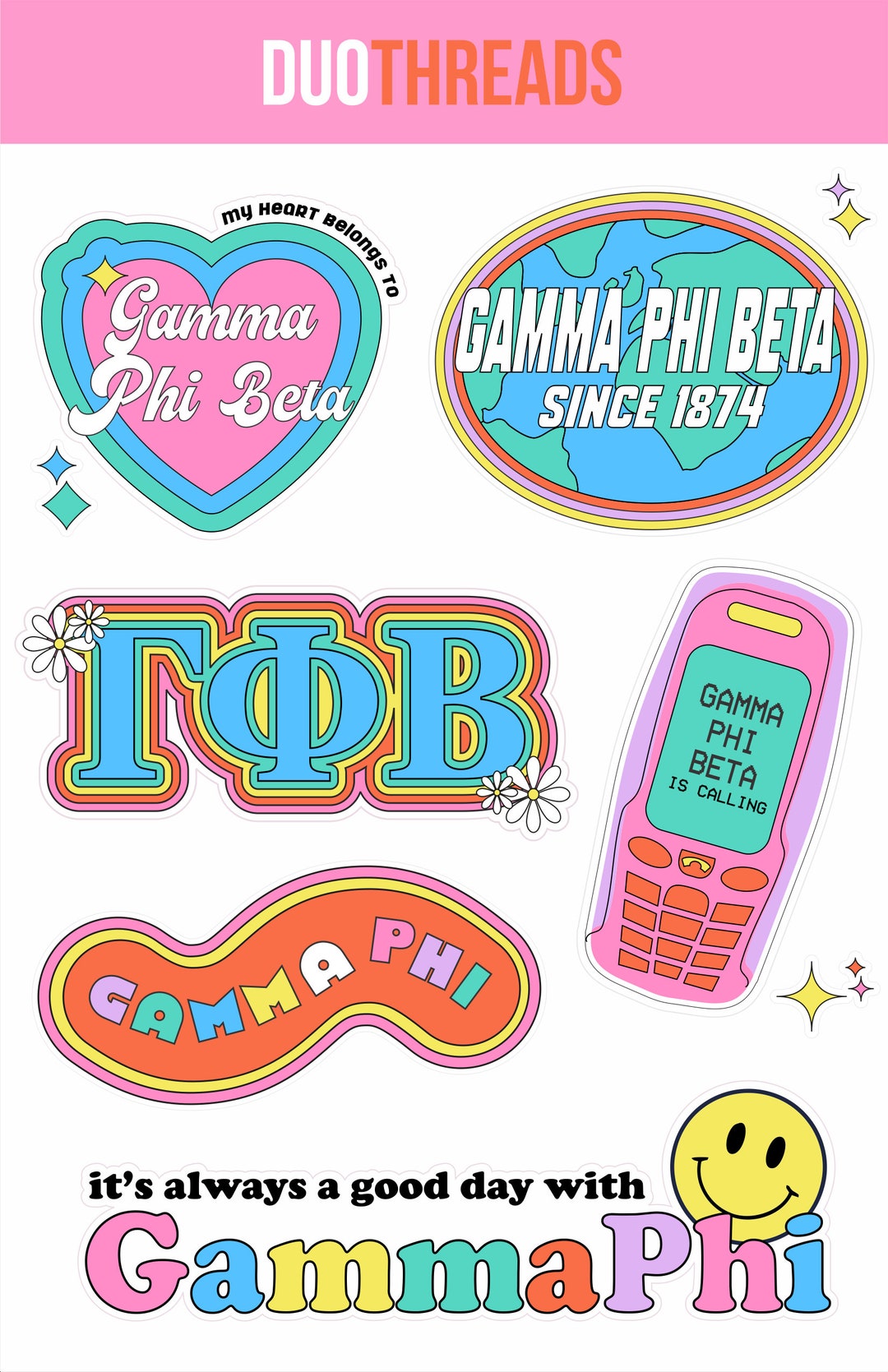 Gamma Phi Beta Sorority Y2K Sticker Sheet / Sorority Gift / Dorm Room ...