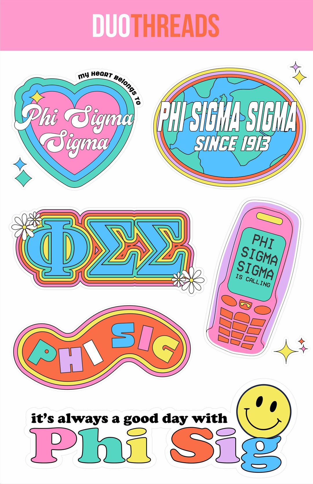 Phi Sigma Sigma Sorority Y2K Sticker Sheet / Sorority Gift / Dorm Room ...