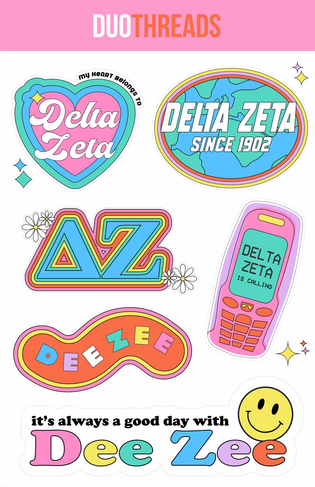 Delta Zeta Sorority Y2K Sticker Sheet / Sorority Gift / Dorm Room Decor ...