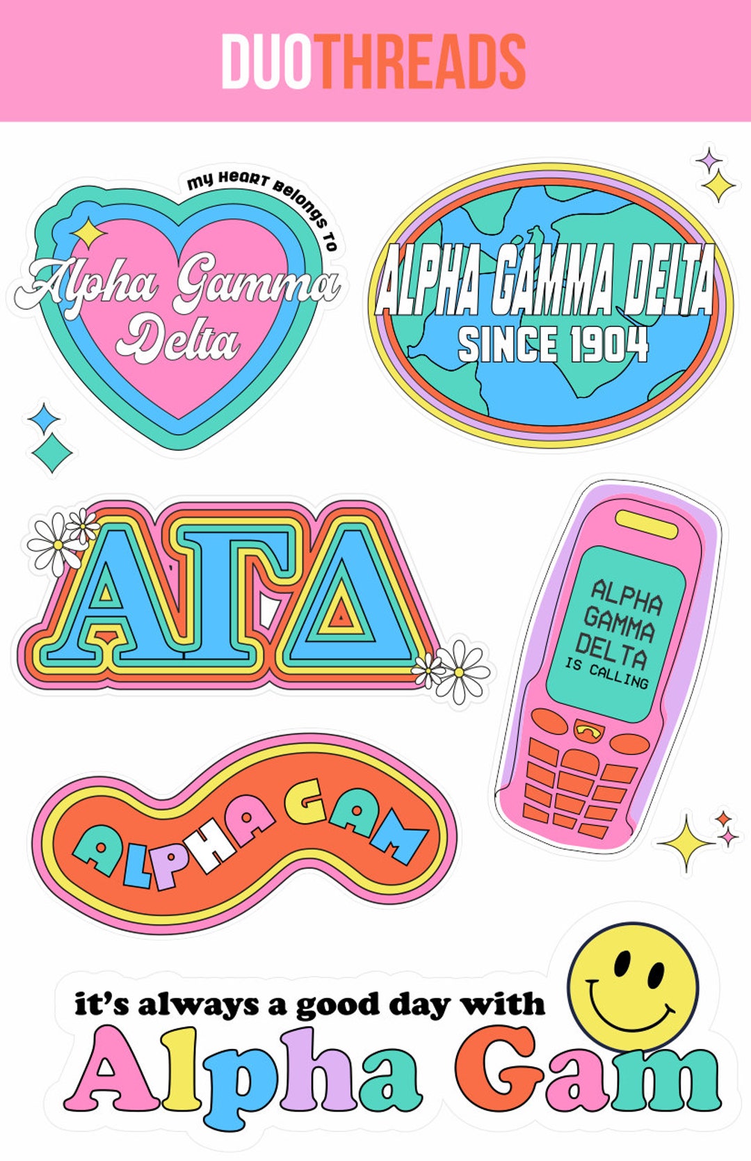 Alpha Gamma Delta Sorority Y2K Sticker Sheet / Sorority Gift / Dorm ...