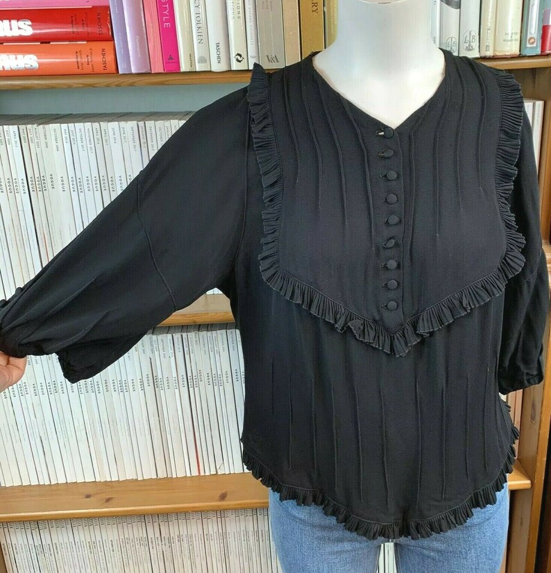 Vintage Victorian Edwardian 1920s Top Blouse UK 8 US 4 Black Crepe Bib ...