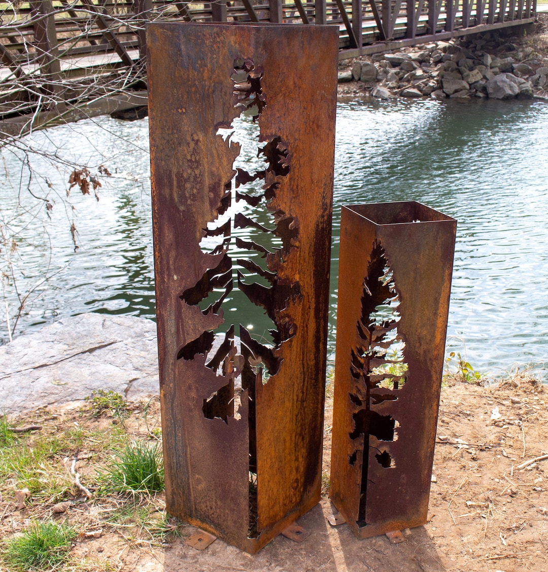Pine Tree Garden Columns - Garden Decor - Metal Garden Sculpture - Well ...