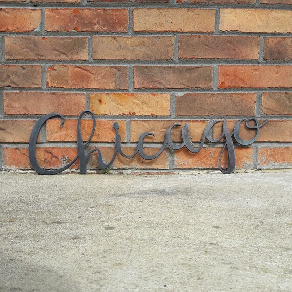 Metal Chicago Sign Cursive Word Wall Decor Illinois State | Etsy