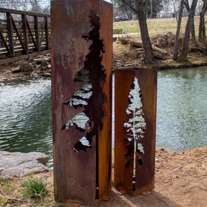 Pine Tree Garden Columns - Garden Decor - Metal Garden Sculpture - Well ...