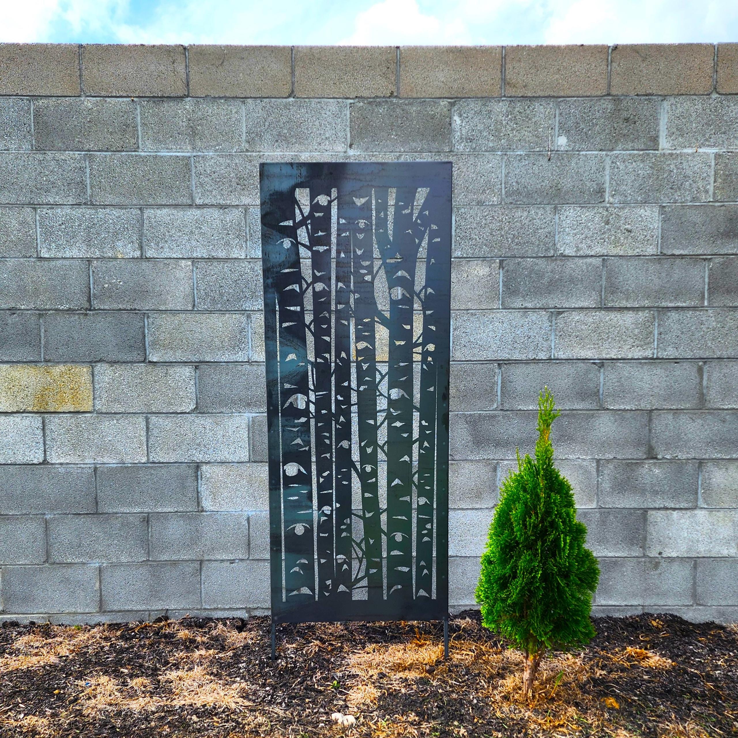 Outdoor Metal Privacy Panel – Birch Tree Garden Screen With Ground ...
