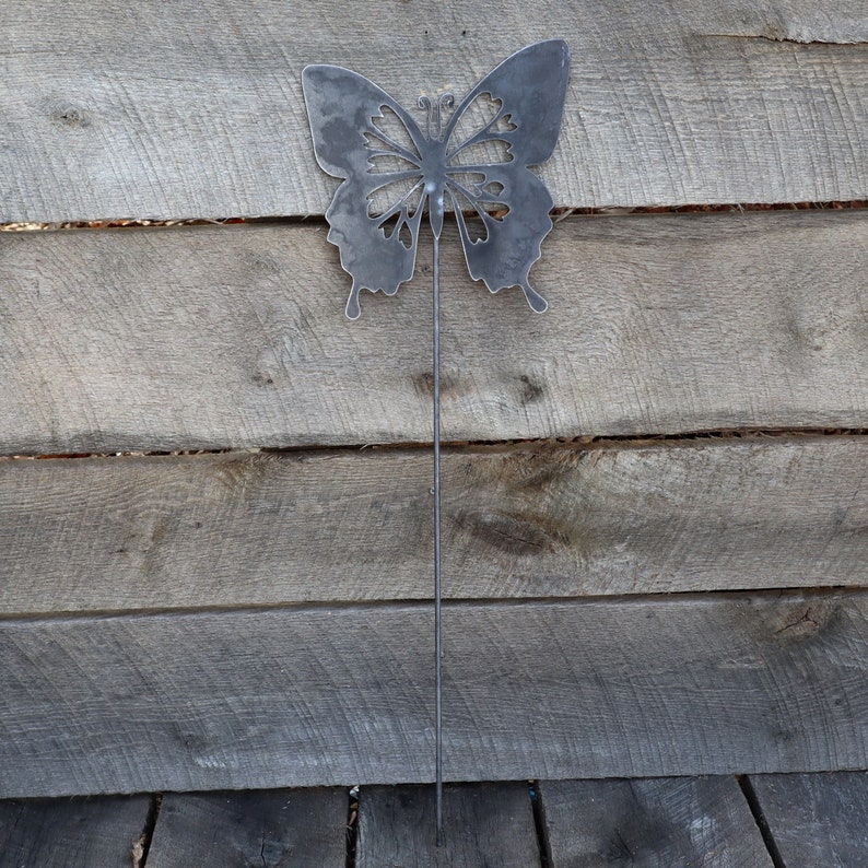 Metal Butterfly Garden Stake - Steel Gardening Decor - Yard Art Marker ...