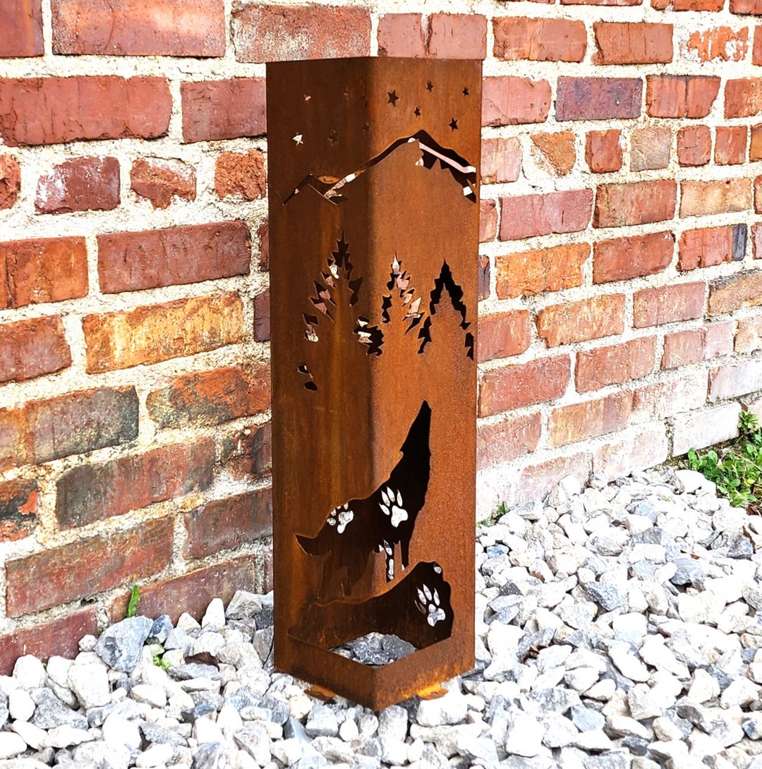 Wolf With Moon Mountain Scene Garden Column - Etsy
